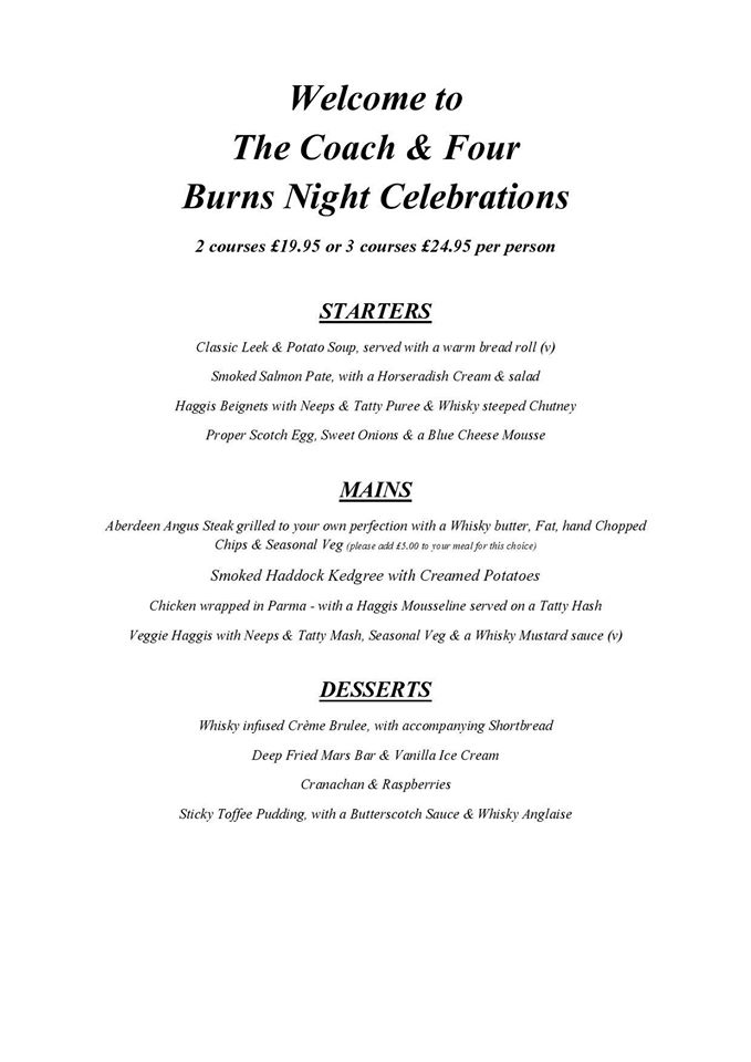 Burns Night at Coach and Four Wilmslow, Cheshire